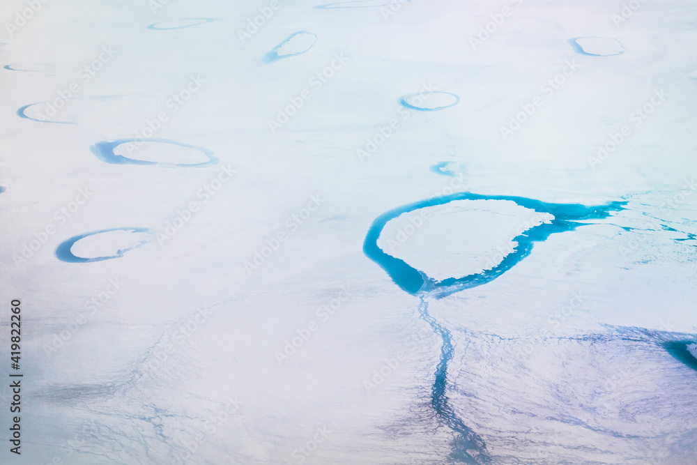 Snow and Ice cover with various shapes of water underneath ice, Iceberg ...