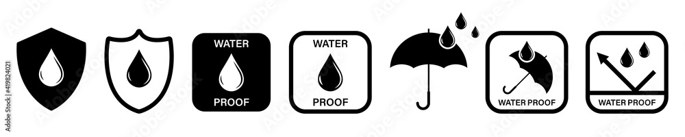 Water Proof icons. Collection of water resistant signs. Vector isolated ...