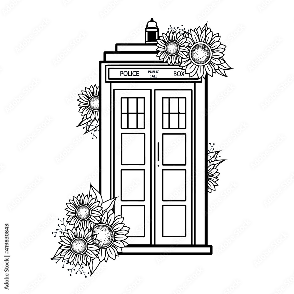 Doctor Who vector illustration blue police call box. Tardis with ...