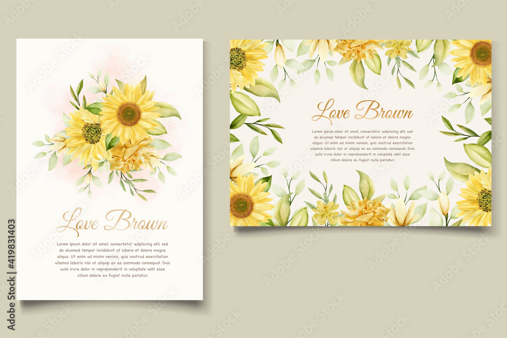 beautiful sunflower invitation card set Stock Vector | Adobe Stock