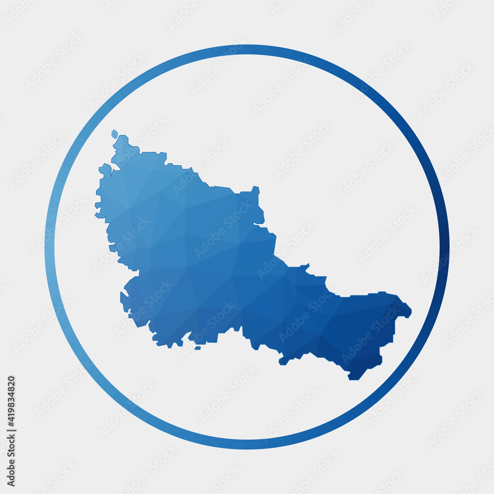 Belle Ile icon. Polygonal map of the island in gradient ring. Round low ...