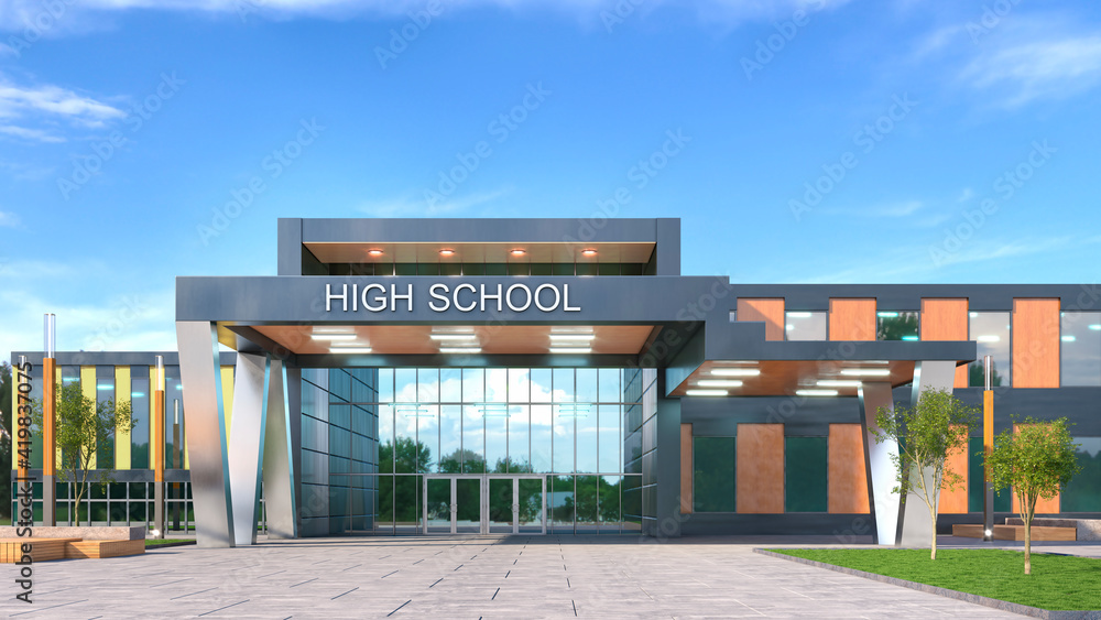 School fasade exterior. 3d illustration Stock Illustration | Adobe Stock
