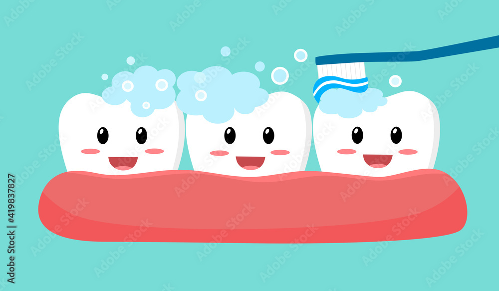Clean your teeth everyday with toothbrush and toothpaste in flat design ...