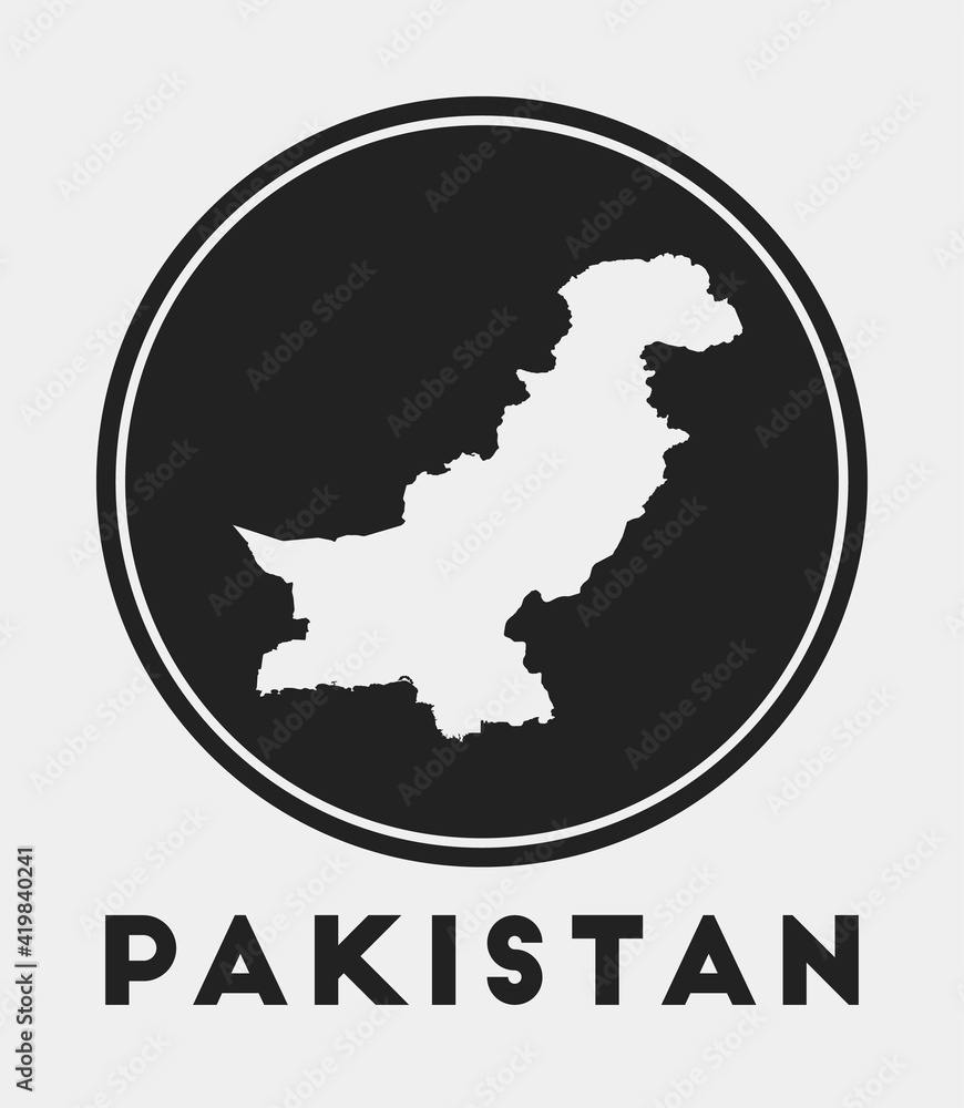 Pakistan icon. Round logo with country map and title. Stylish Pakistan ...