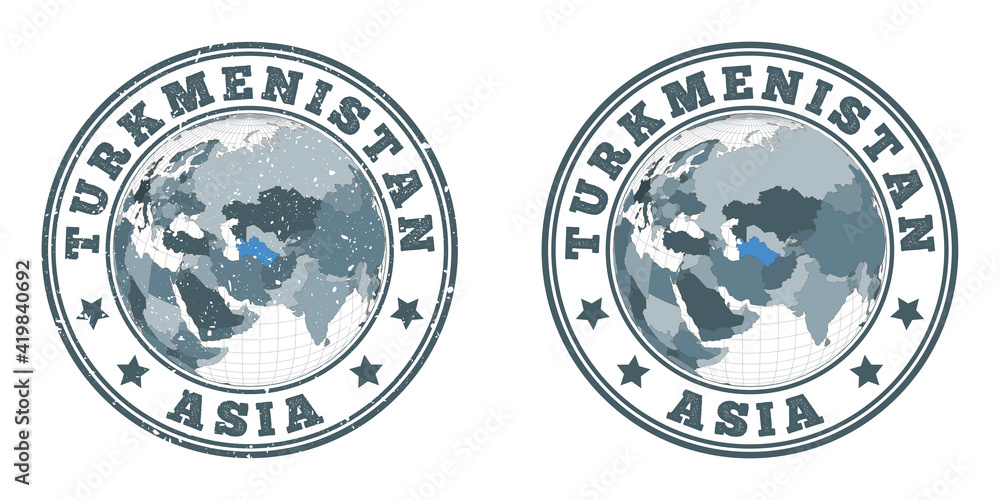 Turkmenistan round logos. Circular badges of country with map of ...