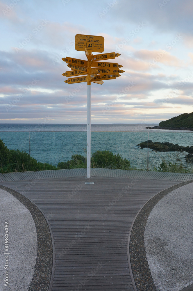 Global Signpost in Stirling Point showing direction and distance to ...