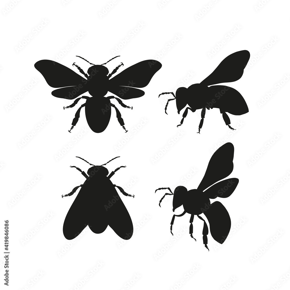 Honeybee silhouettes clipart collection. Bee black shape vector ...