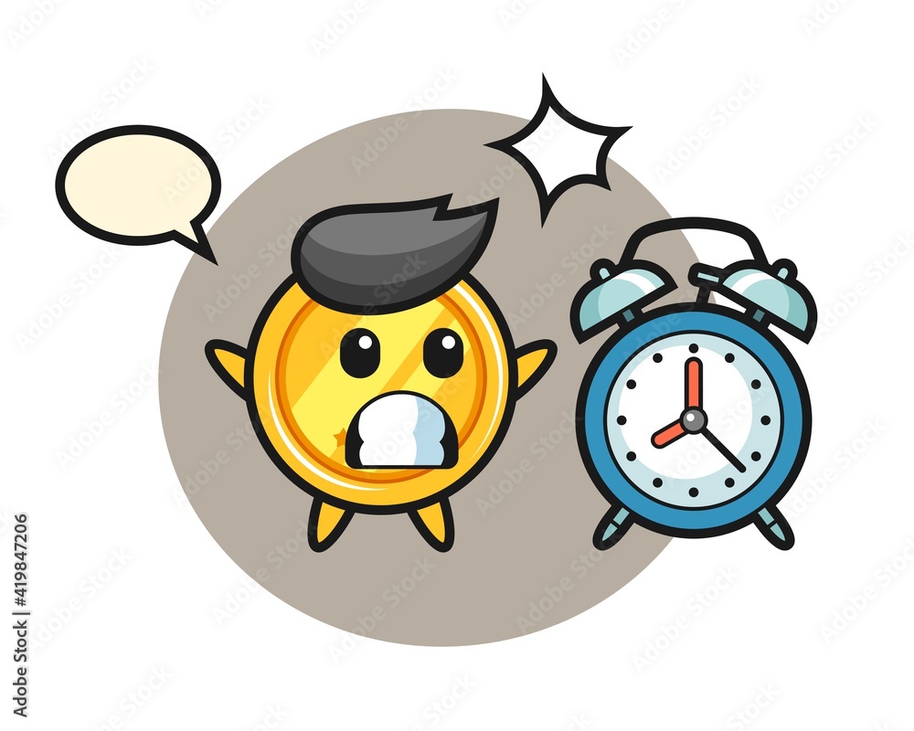 Cartoon illustration of medal is surprised with a giant alarm clock ...