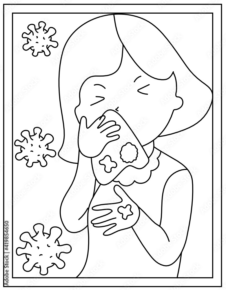 Sneezing with cold, colouring page vector Stock Vector | Adobe Stock