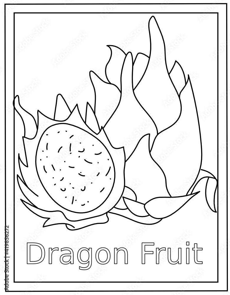 Dragon fruit coloring page design in hand drawn vector Stock Vector ...