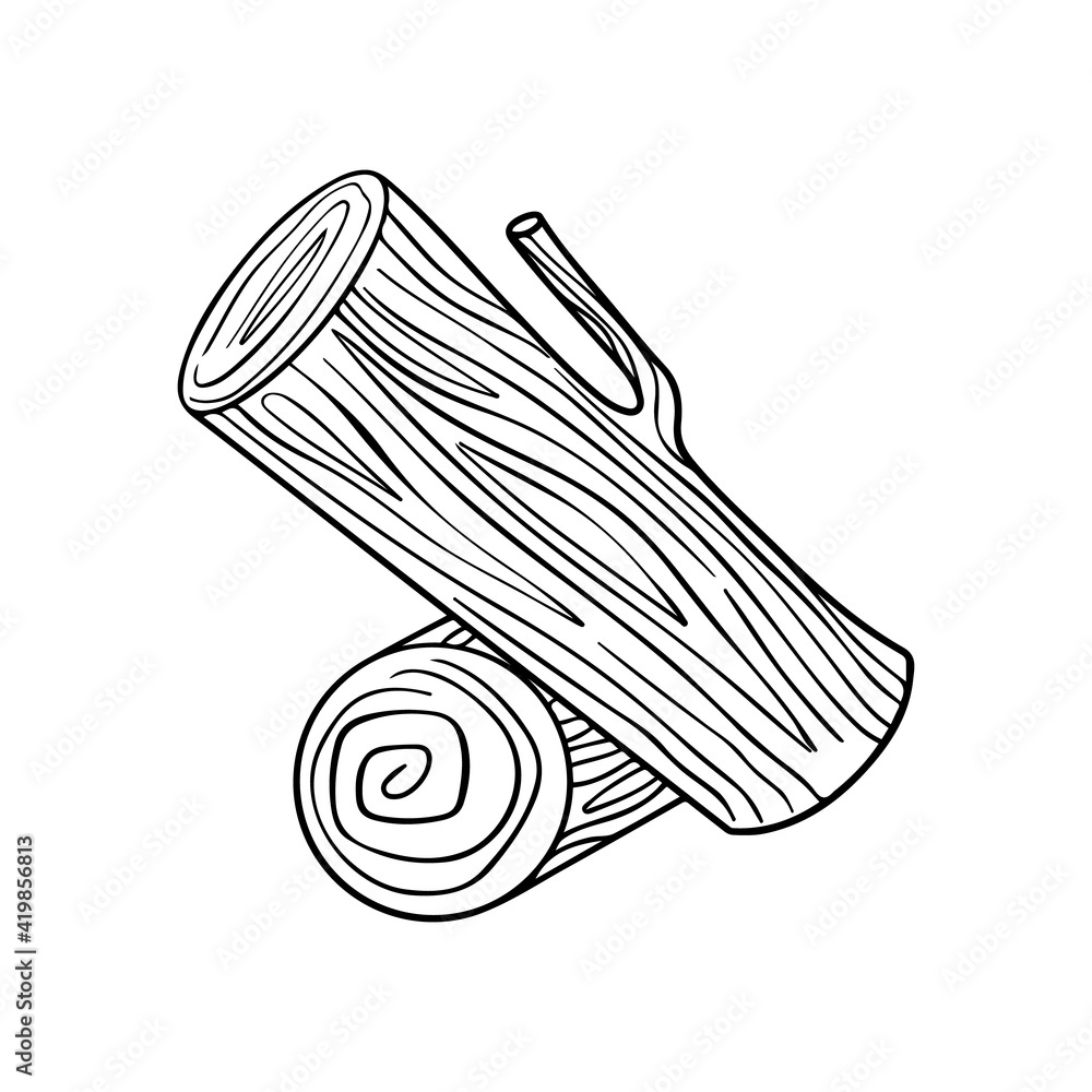 Wooden log, trunk, lumber elements, vector doodle. Chopped tree trunk ...