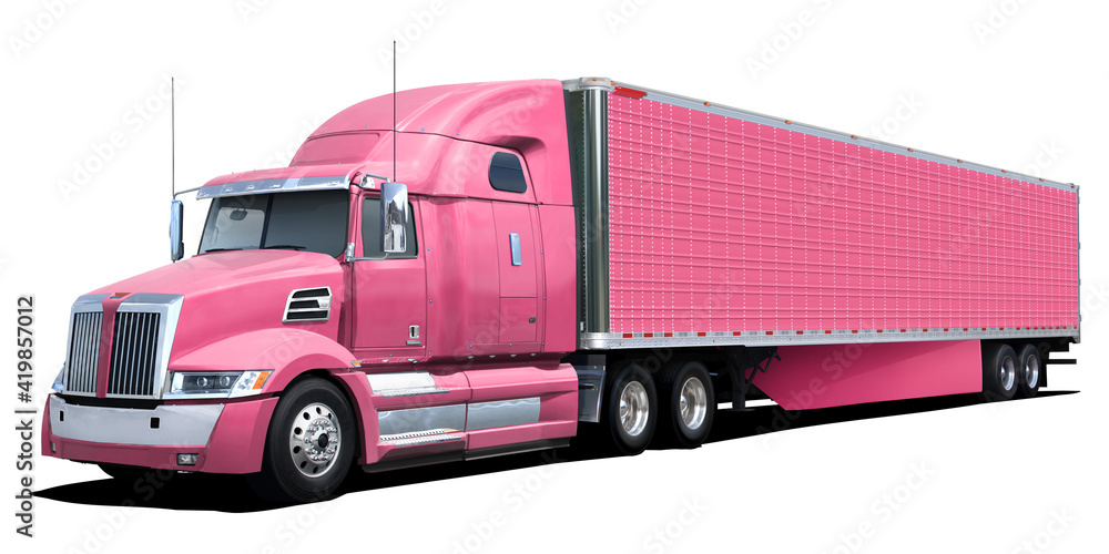 Large all-pink American truck isolated on white background. Stock Photo ...