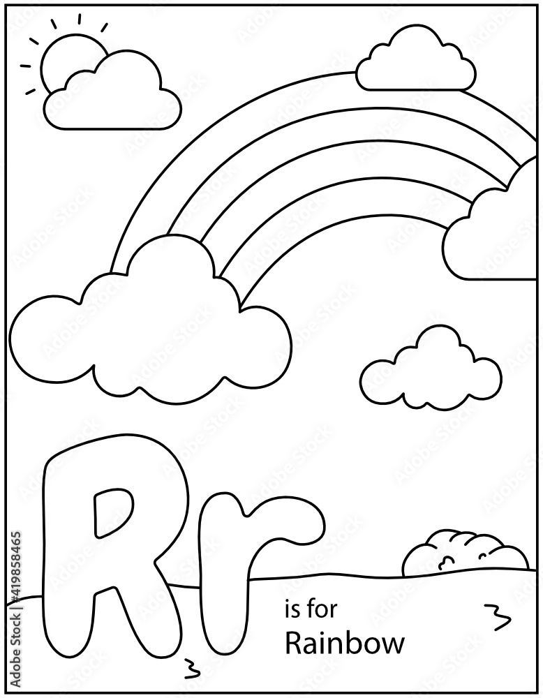 Rainbow with clouds, colouring page vector download Stock Vector ...