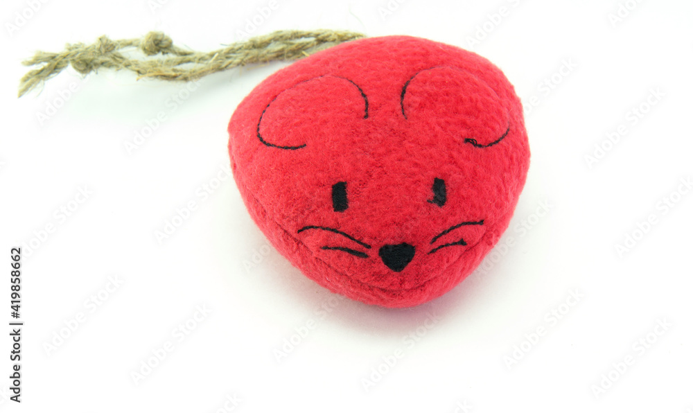 cat toy mouse in red color on white isolated background,one toy red ...