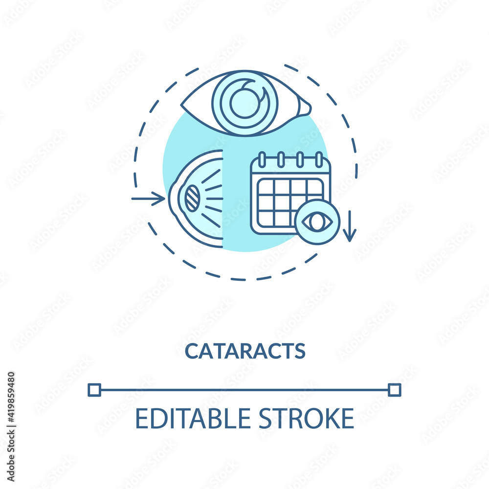 Cataracts concept icon. Adults eyes diseases. Cloudy area in eye that ...