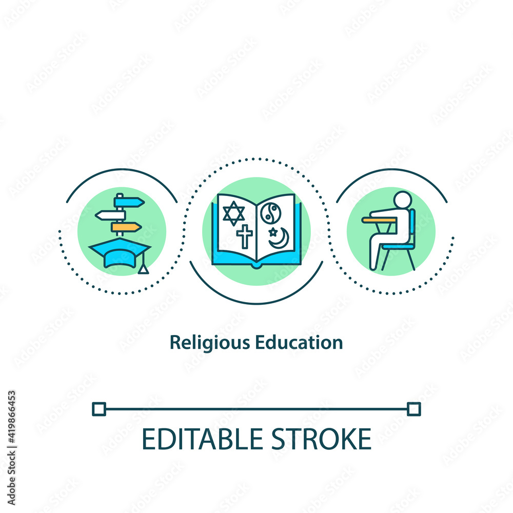 Religious education concept icon. Sunday church school. Lessons for ...