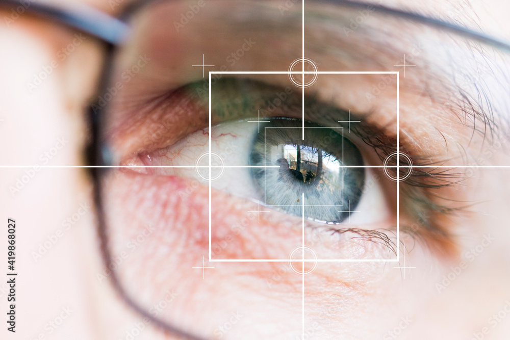 Eye monitoring and treatment, medical concept. Biometric scan ...