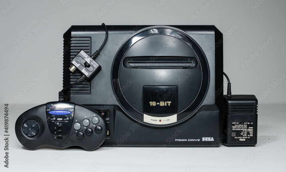 london, uk, 02.03.2021 Sega megadrive 16 bit Console with power adaptor ...