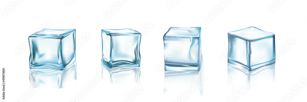 Blue ice cubes set. Cold frozen fresh water in square shape vector ...