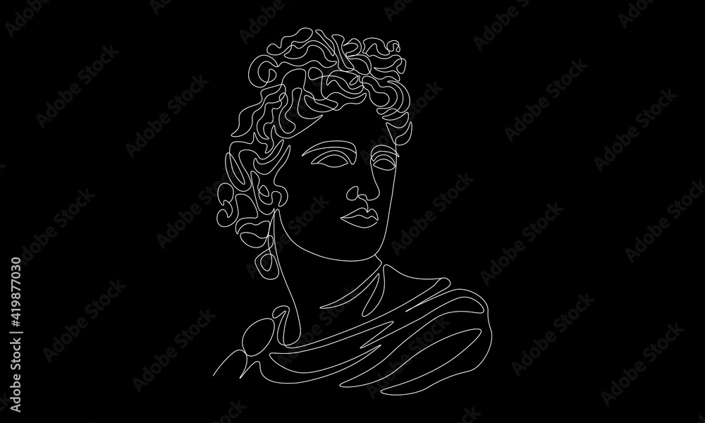 Abstract line Apollo portrait. Modern one line art, minimal sketch for ...