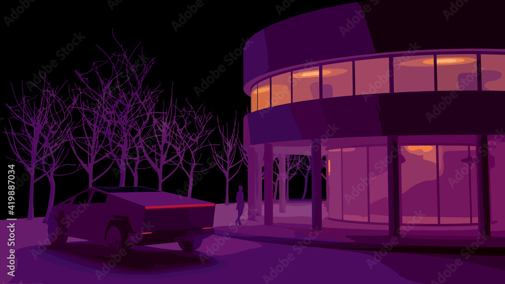 Building night lights, modern house, 3d illustration Stock Illustration ...