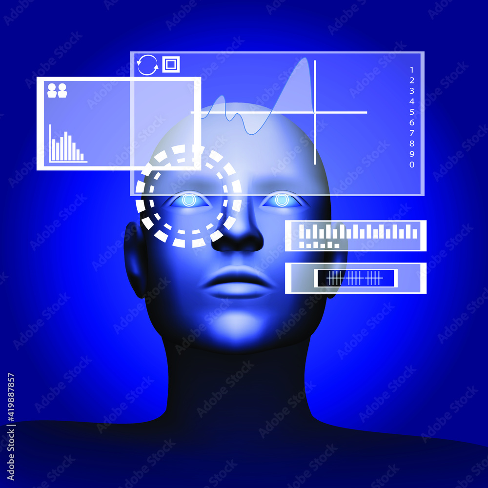 Vector illustration man of the future new technologies smart contact ...