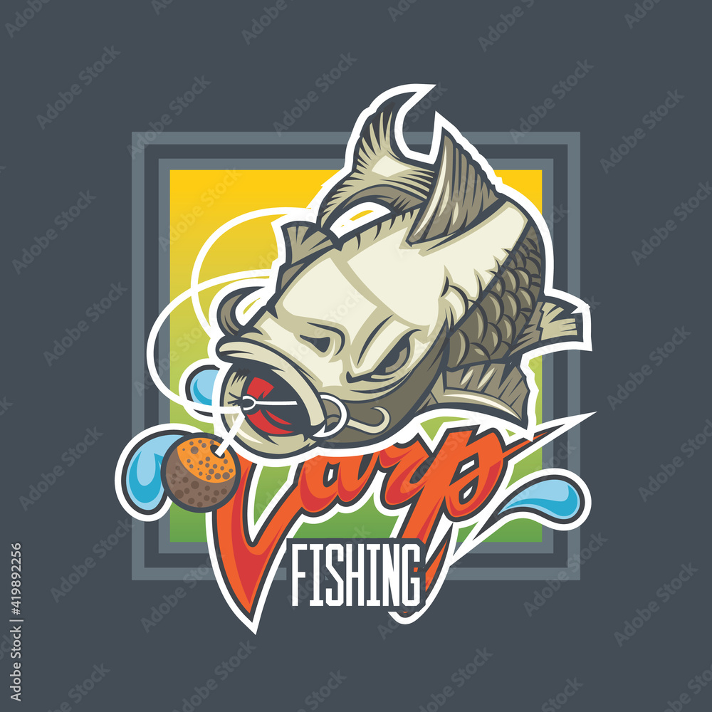 Carp Fishing logo with fish and bait. Stock Vector | Adobe Stock