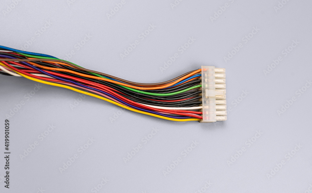 Connector with wires of different colors to power various components of ...