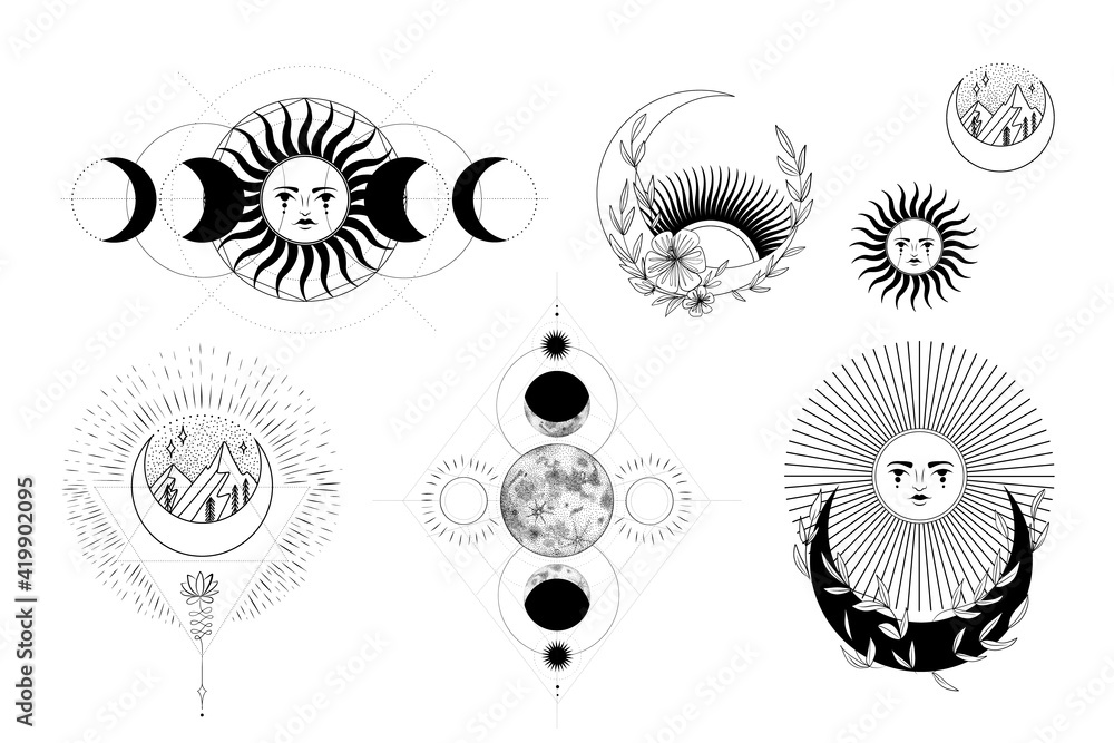 Vector illustration set of moon phases. Different stages of moonlight ...