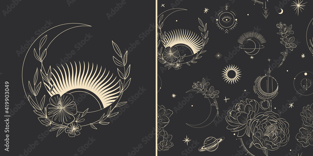 Vector illustration set of moon phases. Different stages of moonlight ...