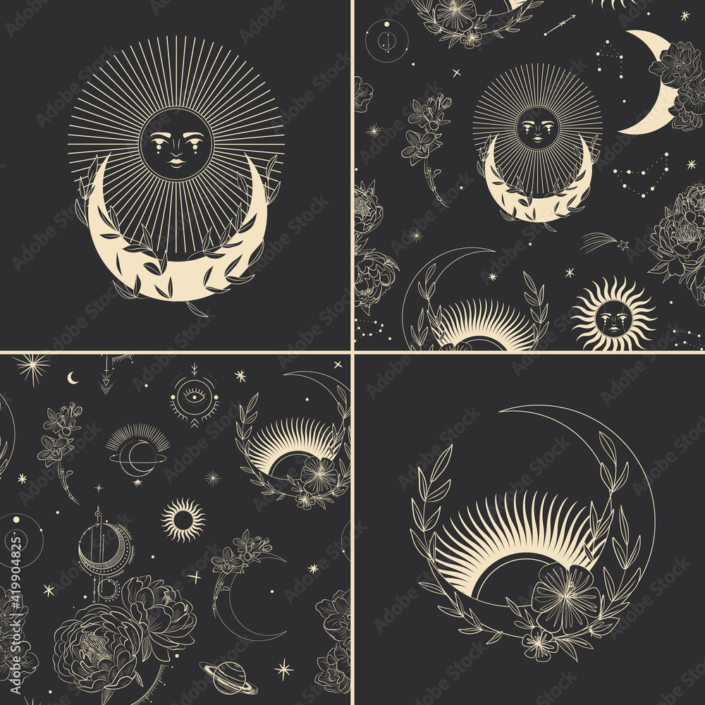 Vector illustration set of moon phases. Different stages of moonlight ...