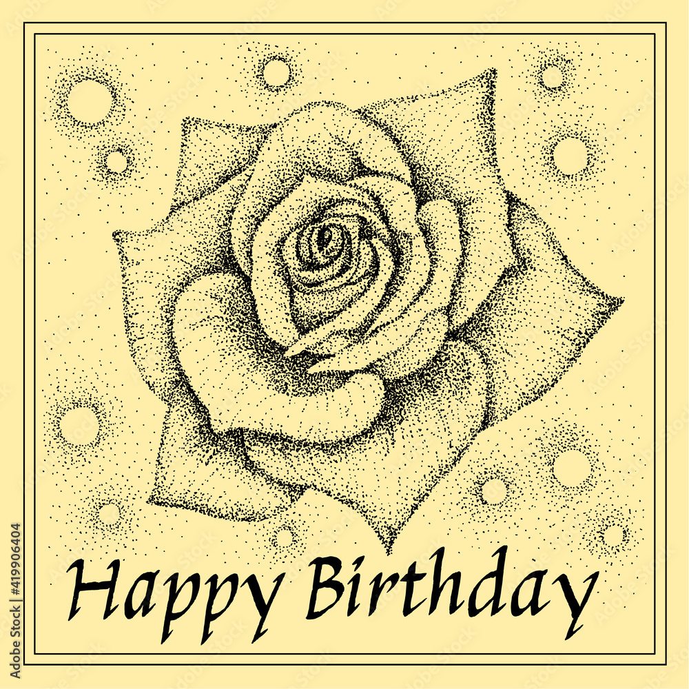 Dot art rose for birthday greeting card / Hand drawn / Pen drawing ...