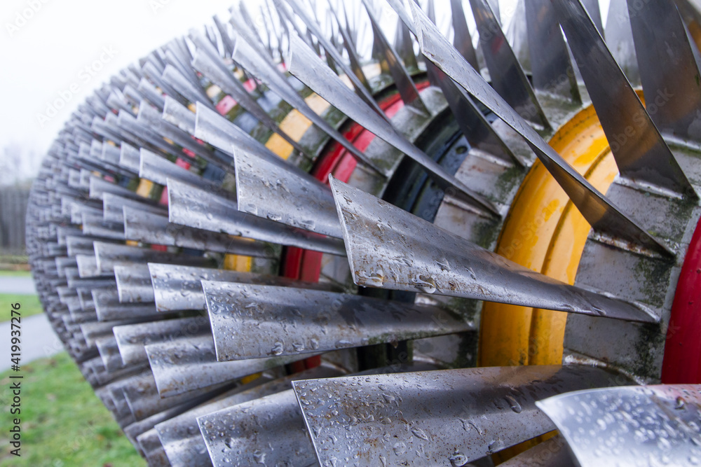 Fan blades of a plane jet engine Stock Photo | Adobe Stock