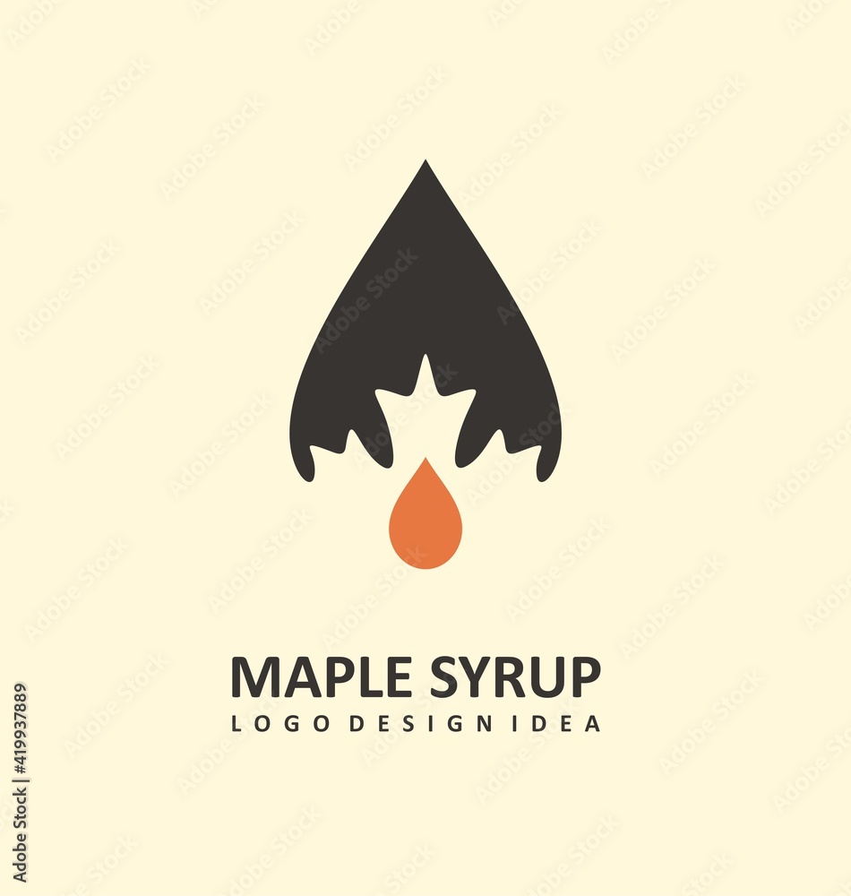 Maple syrup logo design idea with syrup drop and maple leaf in negative ...