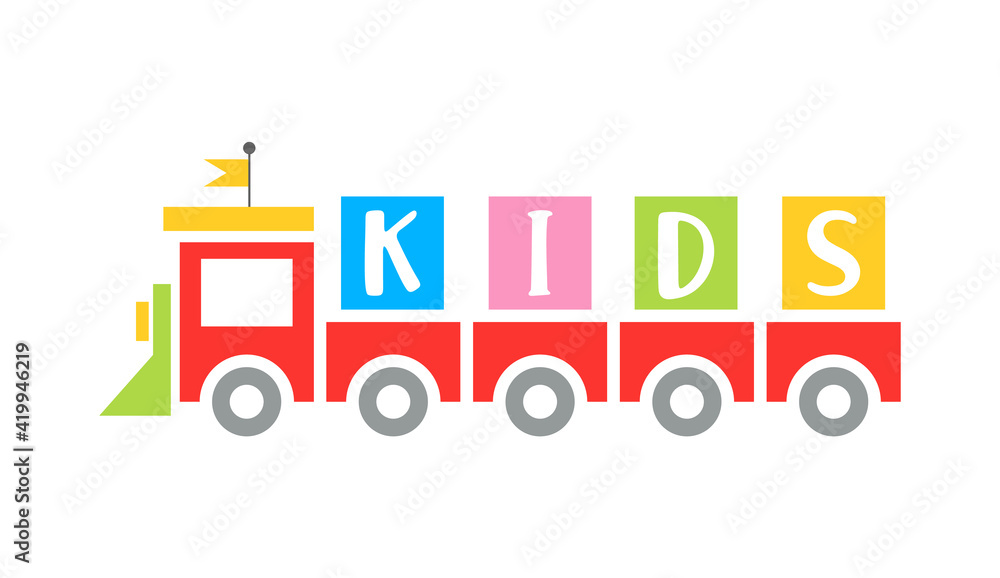 Funny Kids toy railway Train cartoon flat logo.Design Template icon ...