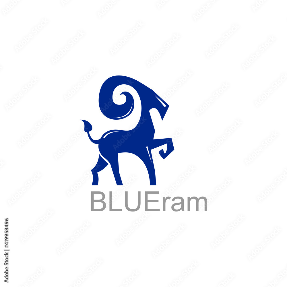 abstract blue ram logo, silhouette goat walking arounds, vector ...
