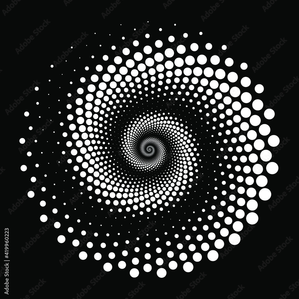 White spiral halftone dotted shape. Geometric art. No gradient. Trendy ...