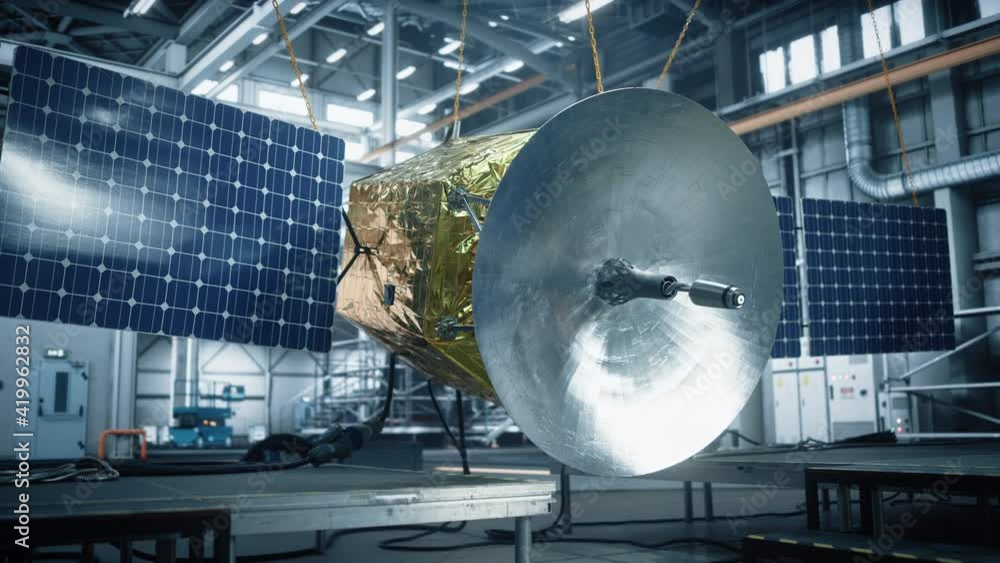 Satellite Under Construction in Aerospace Technology Manufacturing ...
