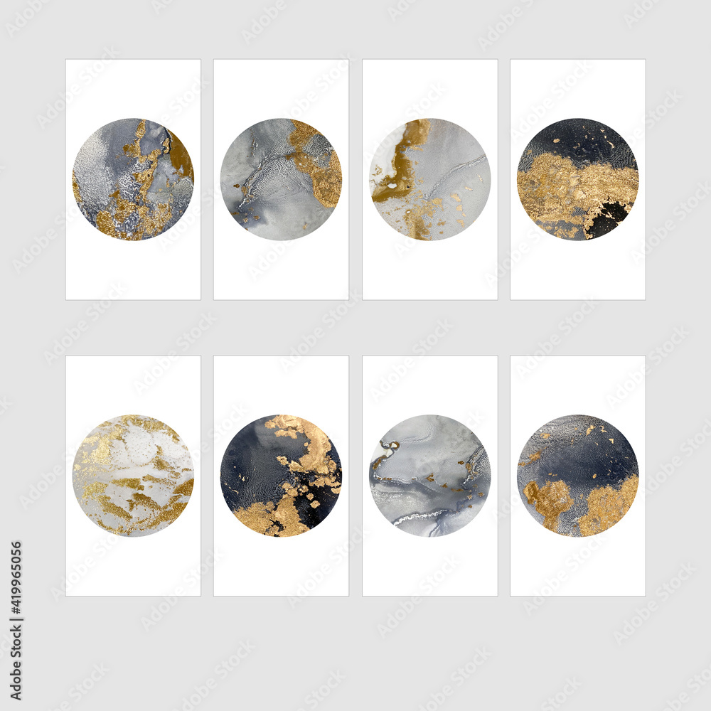 Gold Instagram template set for highlights. Beautiful abstract black ...