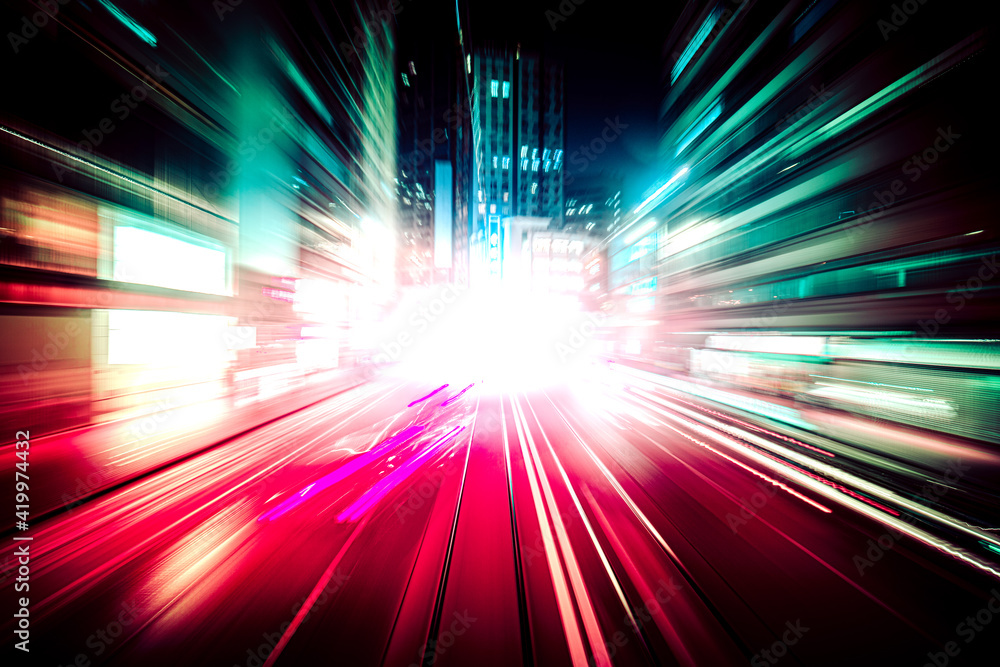 Moving forward motion blur background with light trails Stock Photo ...