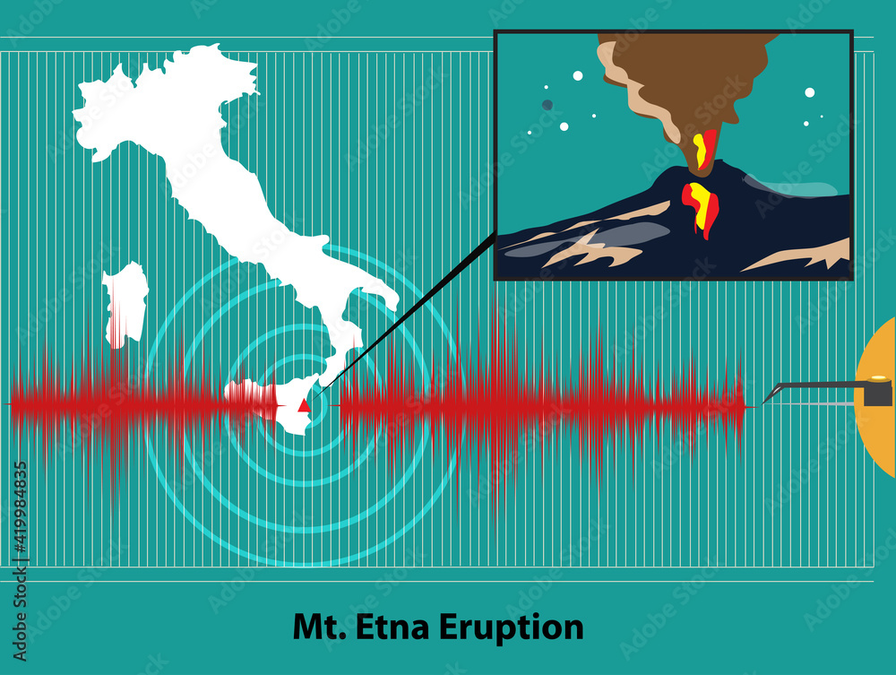 Mount Etna in Sicily, Italy erupts concept. Editable Clip Art. Stock ...