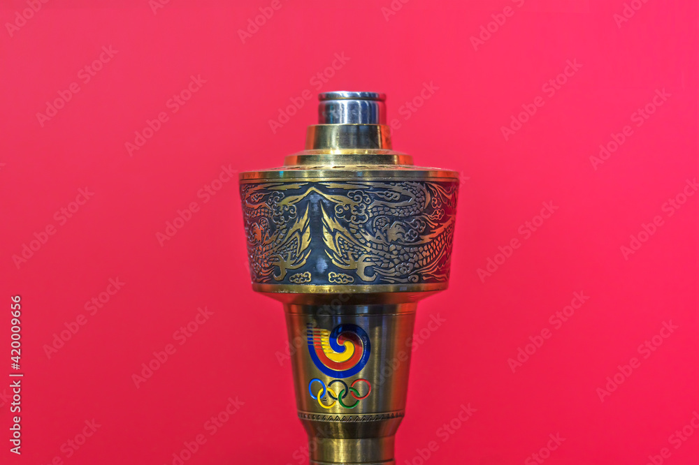 tokyo, japan - march 2 2021: Close up on the official torche used ...