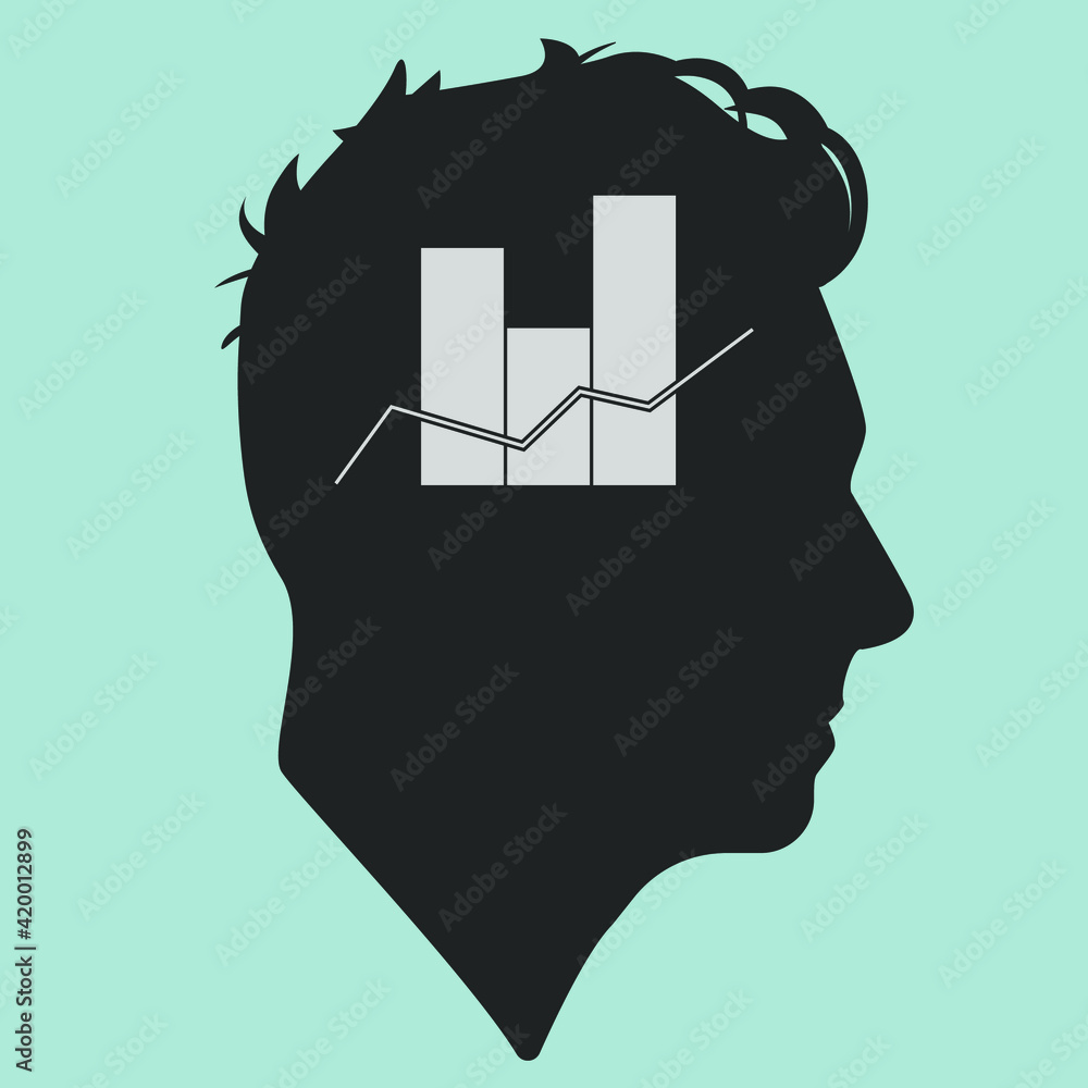 Silhouette. Silhouette of a guy with diagram in head. Facial contours ...