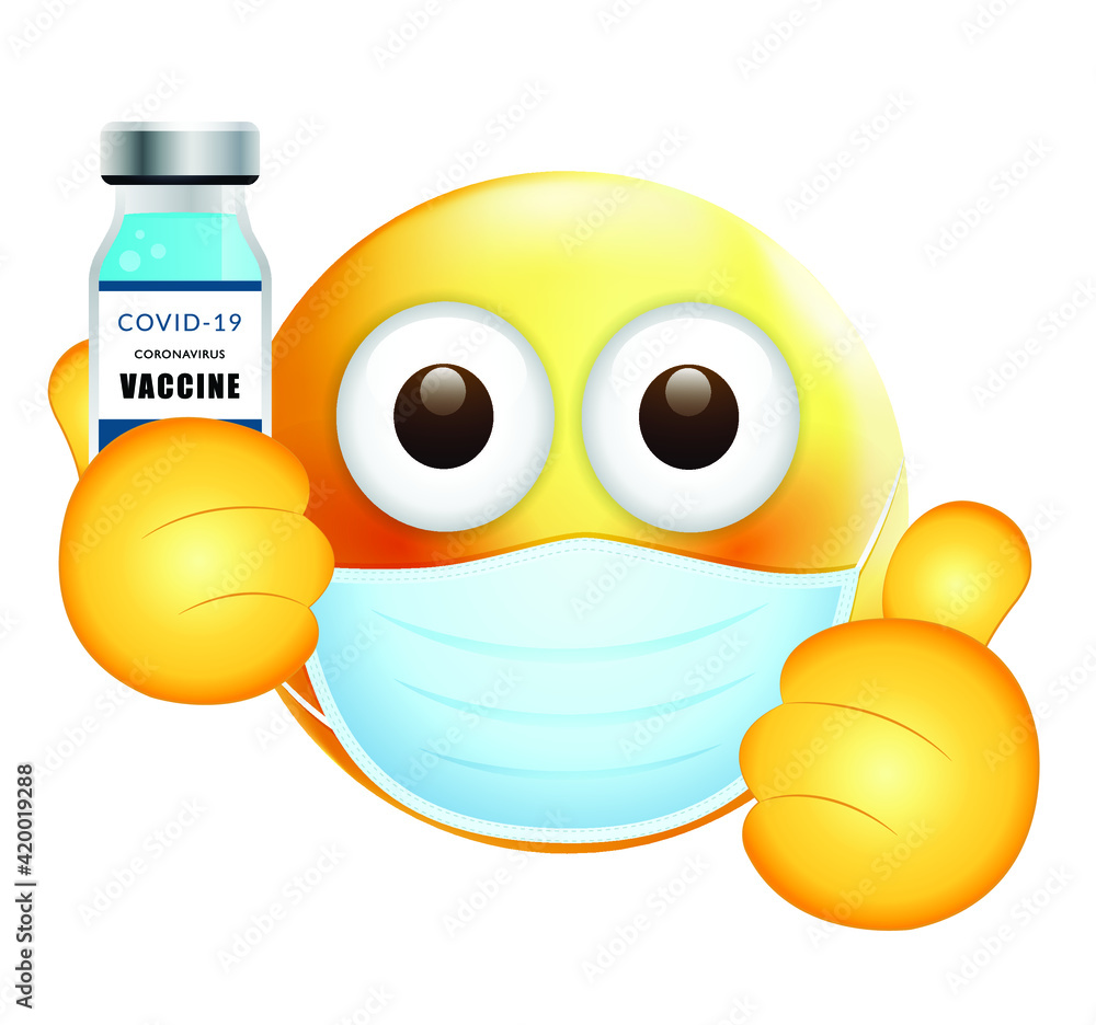 High quality emoticon on white background. Emoji with Vaccine bottle ...