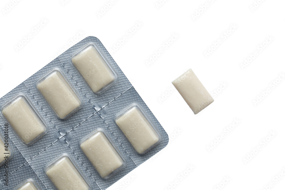 Nicotine chewing gum on a white background. Nicotine chewing gum to ...