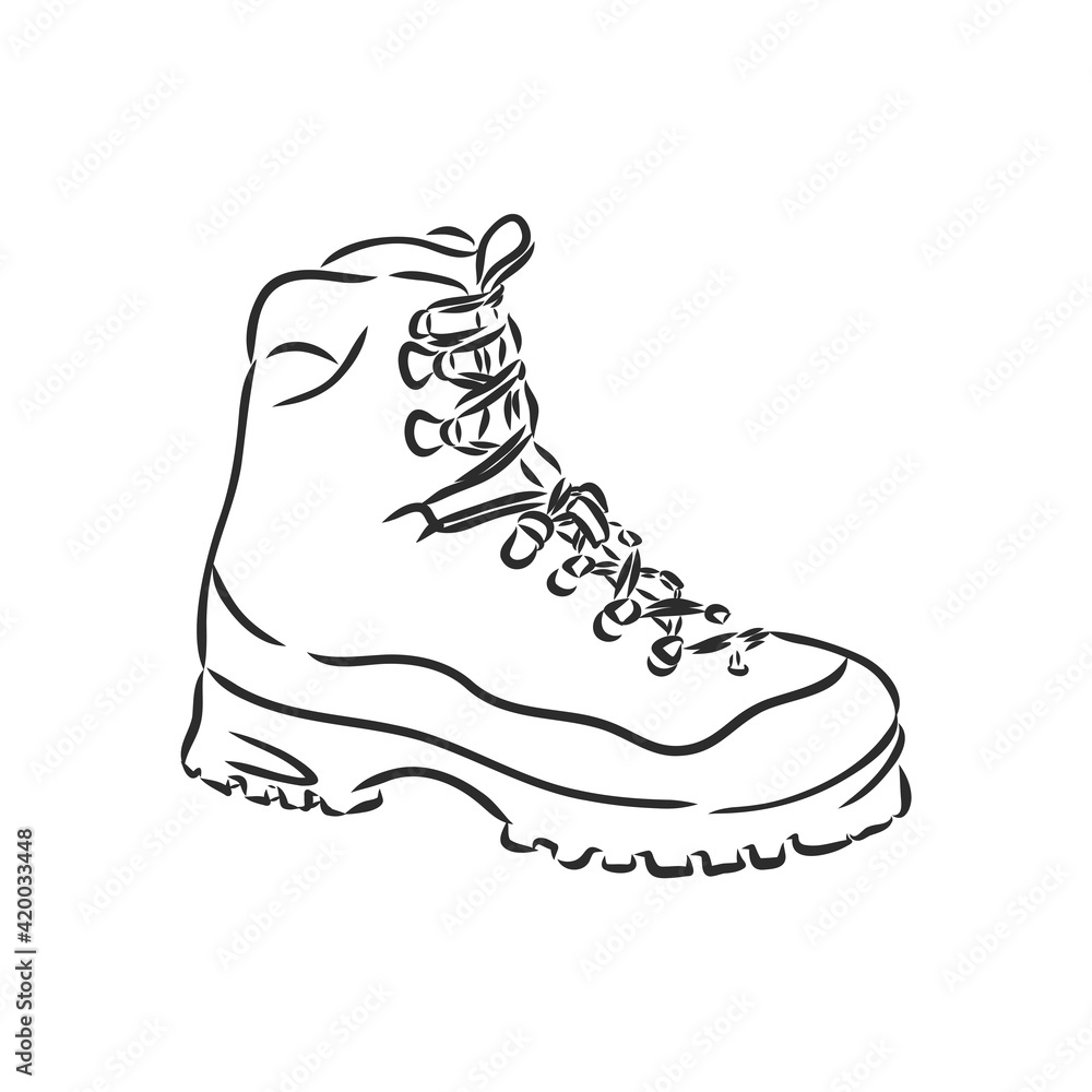 Rough sketched boots. ankle boots, mountain shoes vector sketch ...
