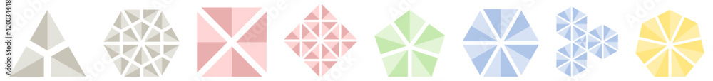 3d shaded shapes made from triangles - square, pentagon, hexagon ...