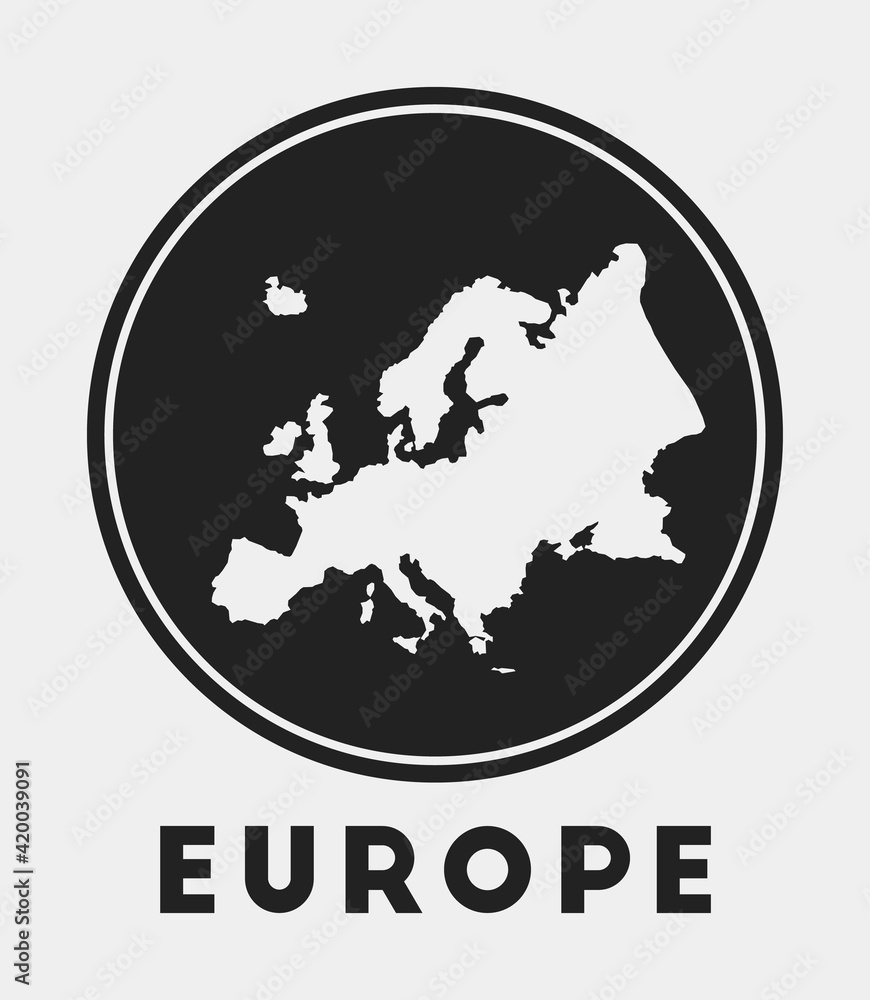Europe icon. Round logo with continent map and title. Stylish Europe ...