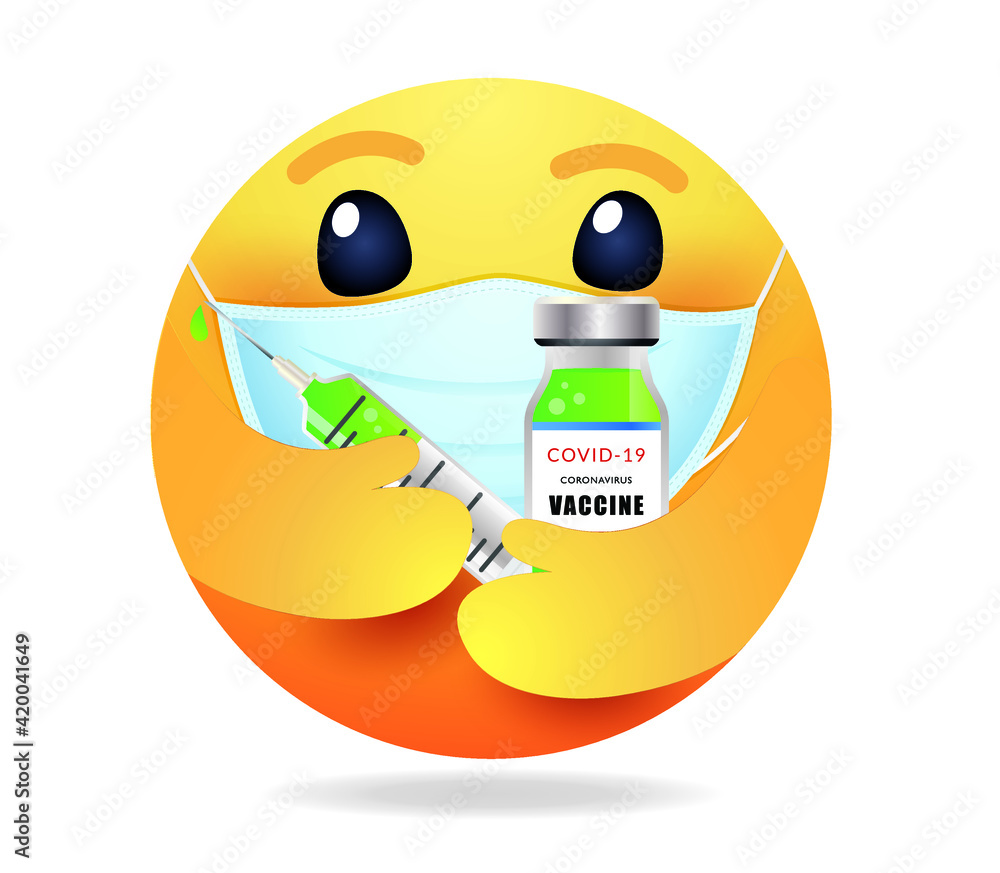 High quality emoticon on white background. Emoji with Vaccine and ...