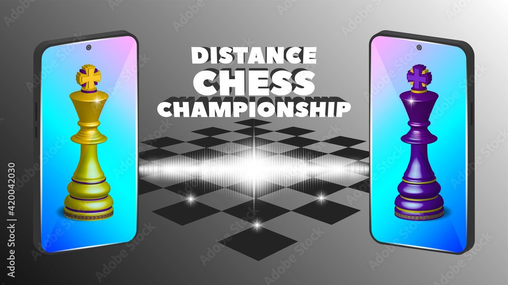 3d poster. Distance chess championship. On smartphone screens, the ...